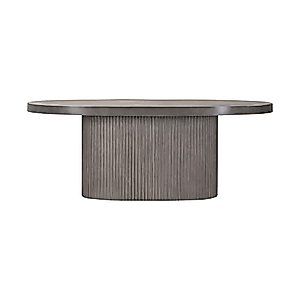 Armen Living Wave Indoor Outdoor Modern Oval Fluted Pedestal Dining Table, Grey Brushed Concrete