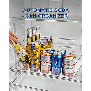 Soda Can Organizer for Refrigerator, 5 Rows Automatic Drink Dispenser for Fridge, Width Adjustable Soda Can Dispenser for Refrigerator, Beer Pop Can Water Bottle Storage for Pantry (White, 12.2"Deep)