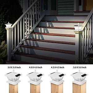 LIEFGARDEN White Solar Post Cap Lights Warm White/Red/Green/Blue 4 Lighting Mode, 15 Lumens 1000mAh Battery IP54 Waterproof, Fits 3.5x3.5 4x4 4.5x4.5 5x5 Fence Post Lights Solar Powered (2 Pack)