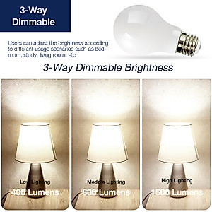 FLSNT 𝟑 𝐖𝐚𝐲 𝐋𝐄𝐃 𝐋𝐢𝐠𝐡𝐭 𝐁𝐮𝐥𝐛𝐬, A21 LED Light Bulb E26 Standard Base, 40W 60W 100W Equivalent, 3-Way Dimmable A21 LED Light Bulbs, 400-800-1500 Lumens, 3000K Soft White, 2 Pack