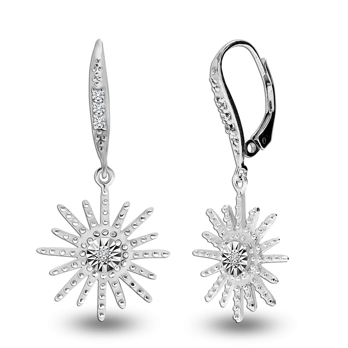 Lecalla 925 Sterling Silver Jewelry 0.14 Carat Diamond Starburst Dangle Earrings for and Women