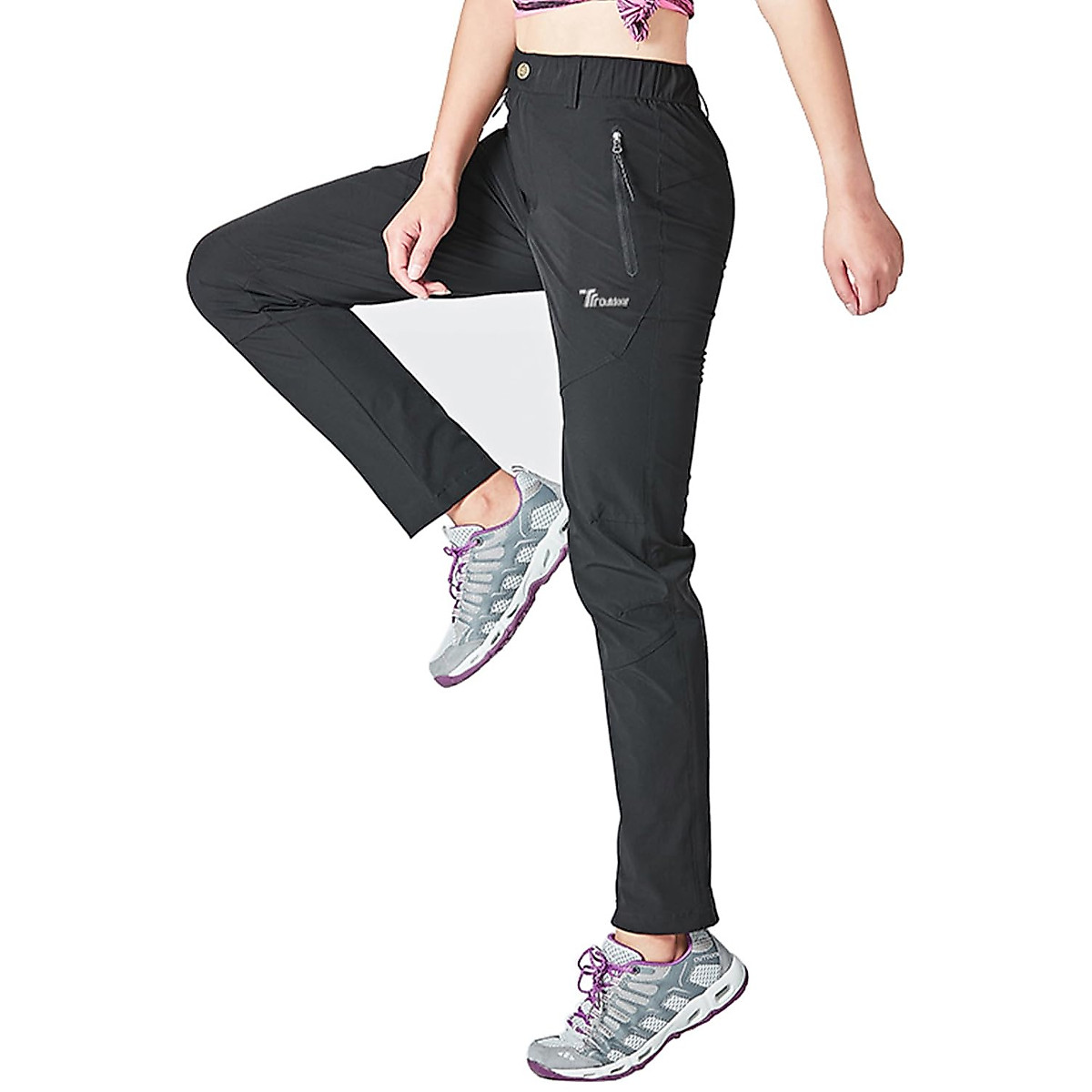 Gopune Women's Hiking Pants Lightweight Quick Dry Water Resistant Elastic Waist Workout Travel Athletic Joggers (Black,M)