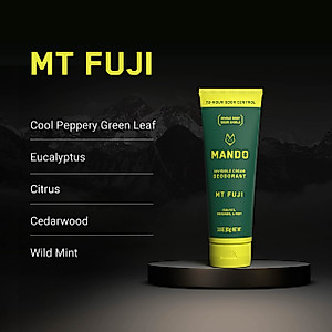 Mando Whole Body Deodorant For Men - Invisible Cream - 72 Hour Odor Control - Aluminum Free, Baking Soda Free, Skin Safe - 3 Ounce Tube (Mt Fuji)