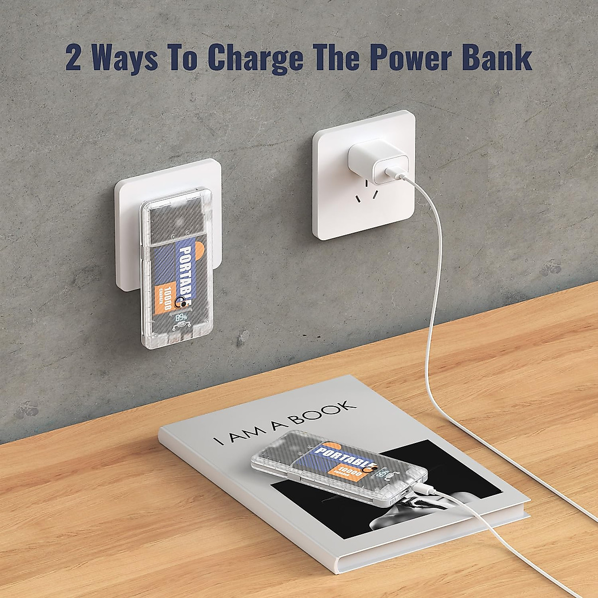 10000mAh Portable Charger,Q Slim USB C Power Bank,5 Output 2 Input 20W Travel External Battery Pack with Built-in Cables and AC Wall Plug, Compatible with Different Mobilephone, Tablet and More