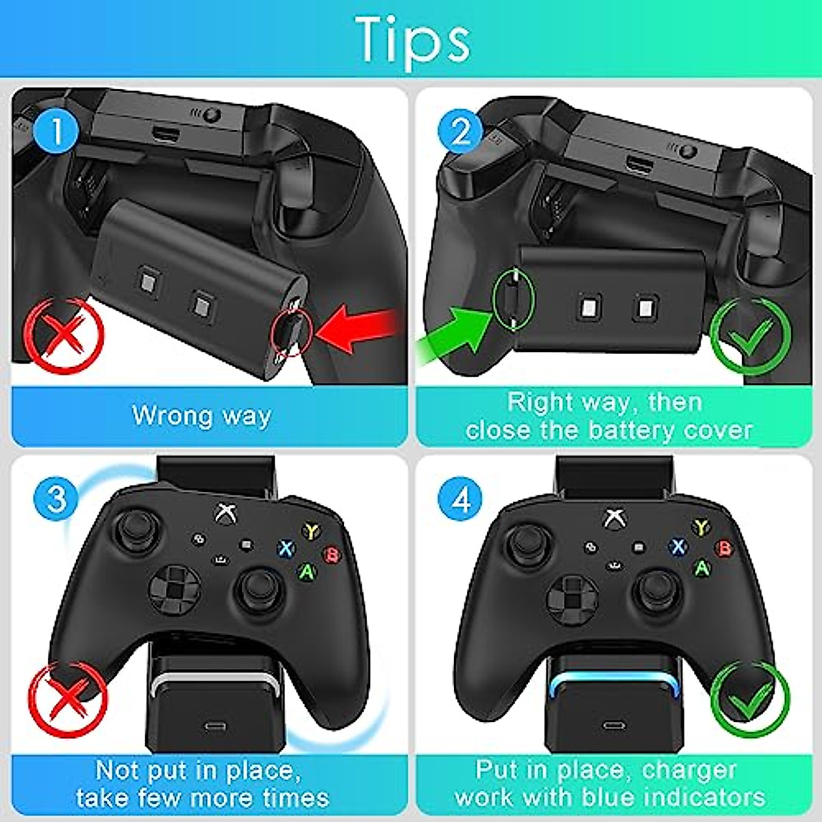 KEKUCULL Dual Dock Charging Station Compatible with Xbox Series X/S, Xbox One/One X/One S Controllers, Charger for Xbox Controller with 2 * 1100mah Rechargeable Controller Battery Packs(Black)