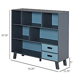 HOMCOM 3-Tier Child Bookcase Open Shelves Cabinet Floor Standing Cube Storage Organizer with Drawers - Dark Blue