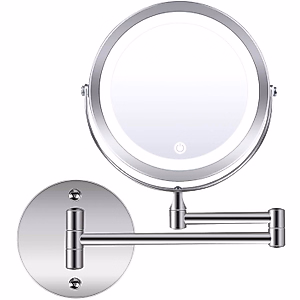 Wall Mounted Makeup Mirror, 1X 10X Magnification 360 Degree Rotation Double Sided Led Lighted Vanity Mirrors for Bathroom AC Adapter or Battery Operated