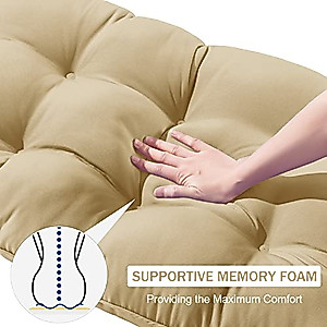 downluxe Outdoor Chair Cushions, Waterproof Tufted Overstuffed U-Shaped Memory Foam Bench Cushion for Swing Loveseat Patio Funiture, 44" x 19" x 5", Khaki, 1 Pack
