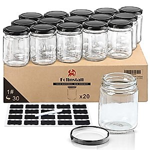 Folinstall 8 oz Small Glass Jars with Airtight Lids, 20 Pcs Empty Candle Jars for Candle Making, Glass Food Storage Jars for Spices, Honey, Jam, Candy, Cookies, Pudding, Yogurt, Dessert