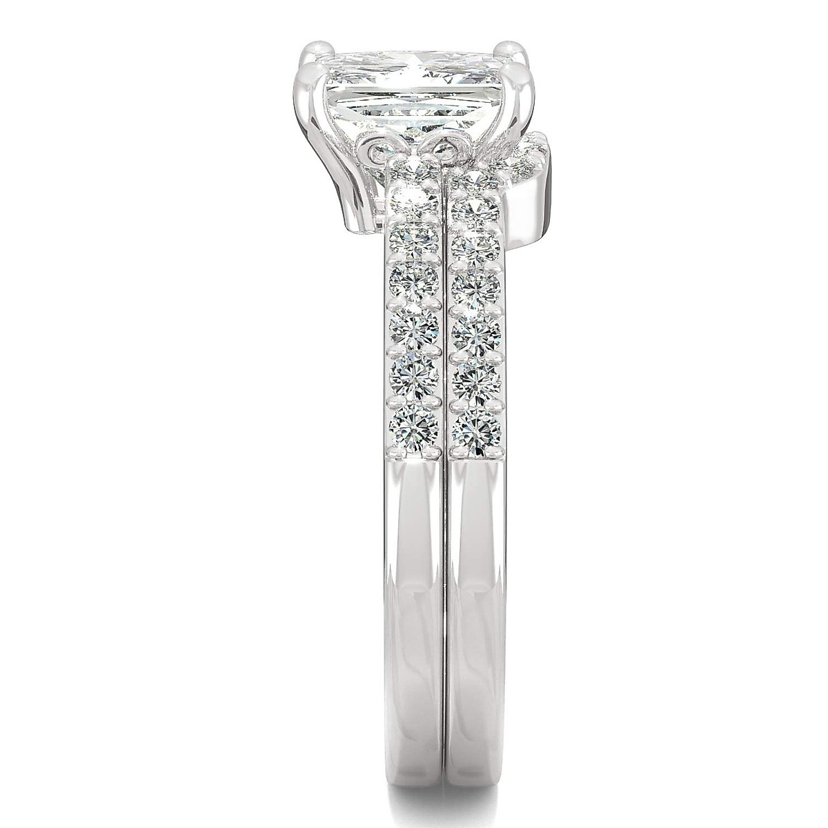 Charles & Colvard Created Moissanite 7mm Square Cut Bridal Ring Set for Women | 2.6 cttw DEW | Lab Grown | Solid 14K White Gold with Rhodium | Size 6.5