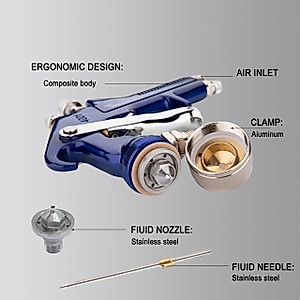 Throohills Siphon Feed Spray Gun for Piant with 1.8mm Nozzle, 1000cc Cup and 6pcs Paint Strainers for Cars & HousePainting Gun(Blue)