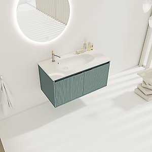 36" Wall Mounted Bathroom Vanity and Sink Combo, Floating Bathroom Vanity Storage Cabinet Set with Drop-Shaped Resin Sink Top & Soft Close Door Modern Bathroom Vanity Set for Small Space, Green