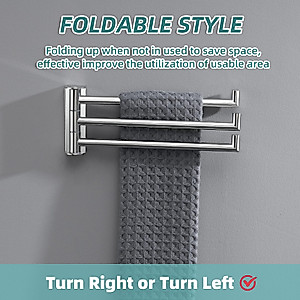 APLusee Polished Chrome Swivel Towel Bar, 304 Stainless Steel Foldable Towel Holder with 3 Arms, Wall Mounted