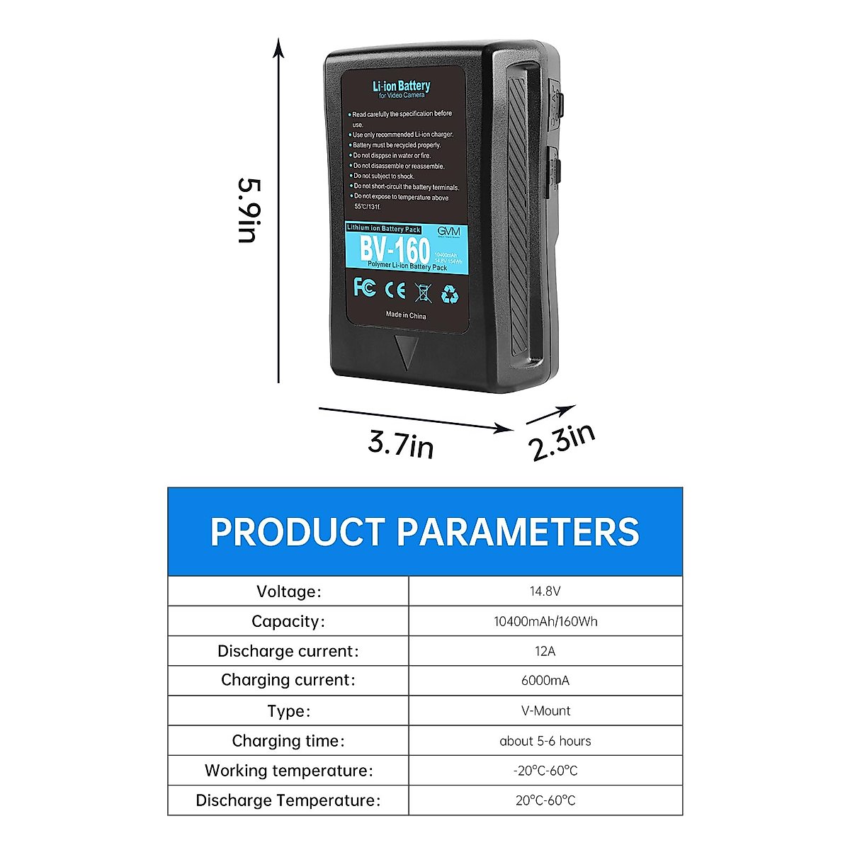 GVM V-Mount Battery with D-Tap and DC Outputs,160WH(10400mAh) V Mount Battery Compatible Video Camera Camcorder Broadcast with D-Tap and DC Outputs USB Ports