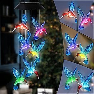 HiSolar Hummingbird Solar Wind Chimes Color Changing Solar Mobile Lights Waterproof LED Wind Chimes Solar Powered Lights for Home Party Yard Garden Christmas Decoration(Blue)