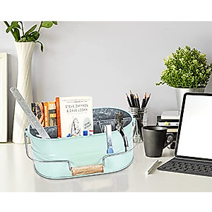 Goroly Home Large Utensil Holder For Kitchen Countertop, Dinner Table, Rustic Farmhouse Caddy For Décor, Metal Galvanized Utensils, Spatula, Spoons, Knives, Forks Organizer - Aqua