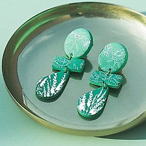 OLYCRAFT 4x5 Inch Silk Screen for Polymer Clay Poppy Lavender Clay Stencils Sunflower Fern Leaves Silk Screen Printing Stencils Non-Adhesive Mesh Transfer for Polymer Clay Earrings Jewelry Making