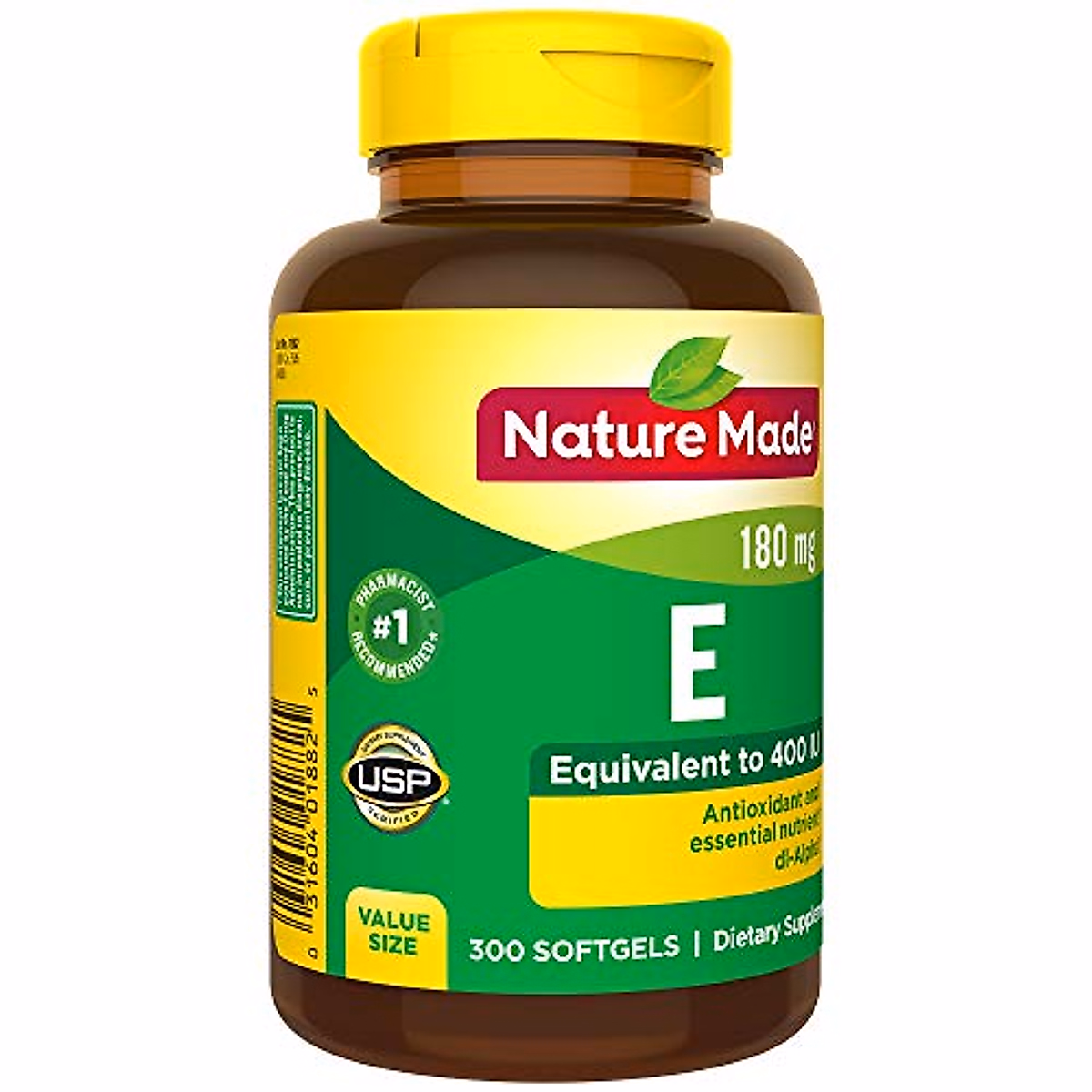 Nature Made Vitamin E 180 mg (400 IU) dl-Alpha, Dietary Supplement for Antioxidant Support, 300 Softgels, 300 Day Supply