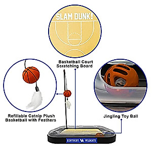 Cat Scratch Toy NCAA KENTUCKY Wildcats REVERSIBLE Basketball Court Felt/Cardboard Cat Scratcher Toy. Interactive Cat Ball Bell in Tracks. 6-in-1 CAT TOY: Cat Wand Poll, CATNIP-FILLED Plush Basketball