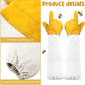 Amyhill 4 Pairs Beekeeping Gloves Thick Goatskin Leather Beekeeper's Gloves with Long Canvas Sleeves and Elastic Cuff (Medium, Large)