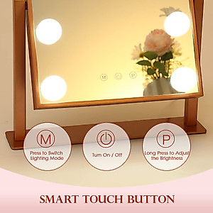 BWLLNI Makeup Mirror with Lights, Hollywood Mirror Lighted Vanity Mirror with 9 LED Bulbs, Touch Control Design 3 Colors Dimmable Bulbs Detachable 10X Magnification 360°Rotation(Rose Pink)