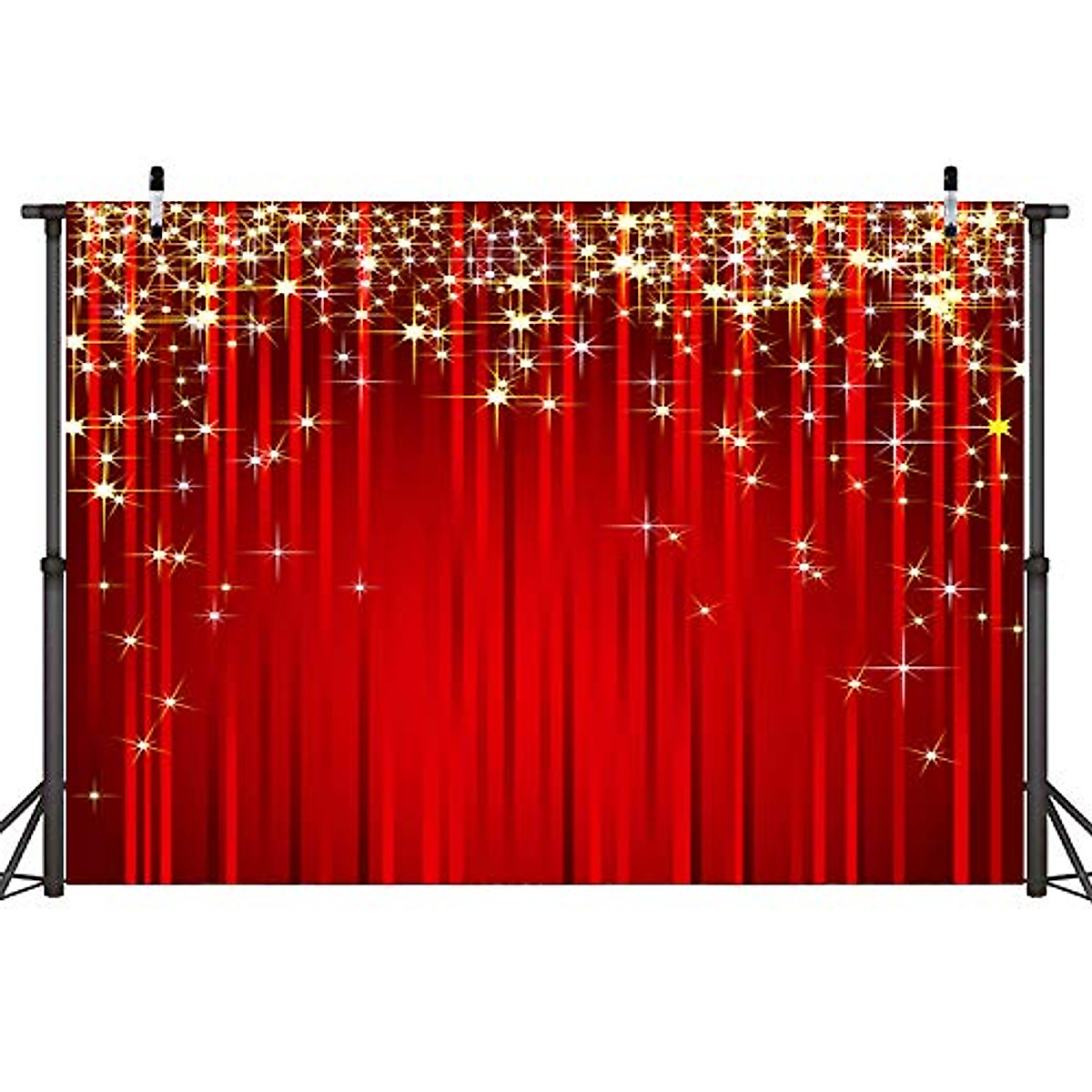 Sensfun 7x5ft Gold Starry Red Photography Backdrop Glitter Golden Star Stripes Background Red Christmas Backdrops for Wedding Birthday Xmas Party Banner Children Portrait Photo Studio Wall Decorations