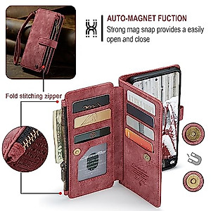 SLLMYYX Wallet Case Compatible with Samsung Galaxy S9 Plus, Luxury PU Leather Handbag Zipper Pocket Case 10 Card Slots and Wrist Strap (Red)