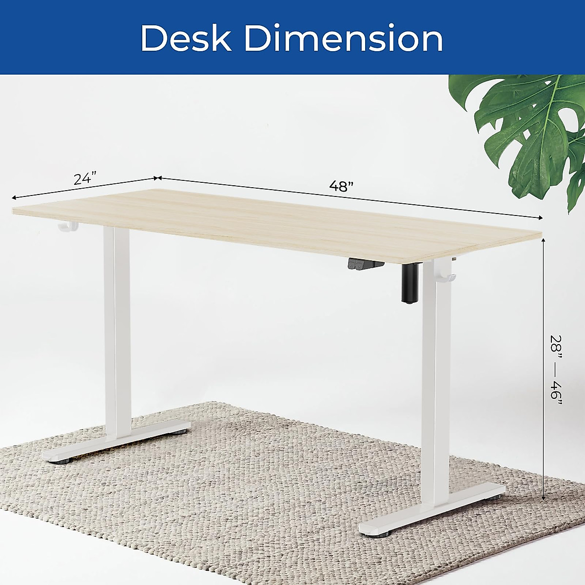 Our Modern Space Height Adjustable 48" Electric Standing Desk - Upgraded Ultra Durable Home Office Large Rectangular Computer or Laptop Sit Stand Workstation - 48 x 24 Inch
