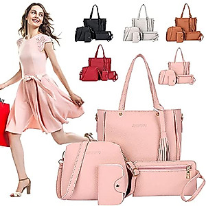 4Pcs Womens Fashion Handbags Wallet Tote Bag Shoulder Bag Handle Satchel Purse Sets, Suit for Shopping, Work, Travel, Parties (Black)