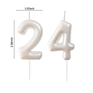 2.36" 24th 42nd Number Candles Birthday Gifts for Women Men Birthday Decorations Birthday Candles Numbers Happy Birthday Candles for Cake 2 Candle for Women for Men (White)