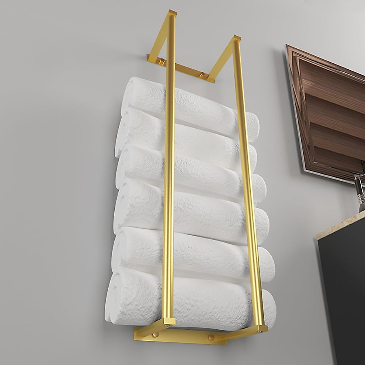 Stainless Steel Bathroom Wall Towel Rack for Rolled and Folded Towels - Mounted Metal Holder for Easy Washcloth Storage and Organizing (Gold)