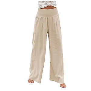 Women's Wide Leg Long Lounge Pants High Waist Drawstring Loose Light Weight Fit Casual Trousers Comfy Pants 01 Khaki