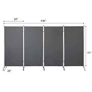 Maxhonor 4 Panels Room Divider 6 FT Tall Weave Material Room Divider, Double Hinged Folding Privacy Screens, Freestanding Room Dividers, Black