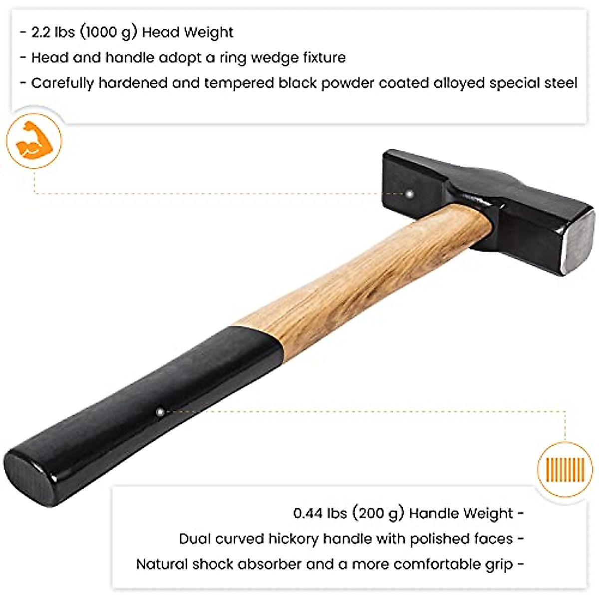 Blacksmith Tongs+Hammer Set Knife Making Tongs Wolf Jaw V-Bit Tongs Starter Beginner Bladesmith Metalworking Forge Anvil Vise Tool 0000811-1000 (3 PCS)