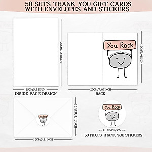 50 Sets You Rock Thank You Cards with Envelopes Teacher Appreciation Cards with Stickers for Team Employee Coworker Staff Graduation