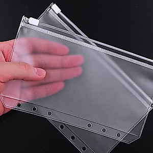 Antner 24PCS Binder Pockets A6 Size 6 Holes Zipper Cash Envelopes Binder Pouch Folders Clear Waterproof PVC Loose Leaf Bags for 6 Ring Binder Notebooks, Documents and Cards