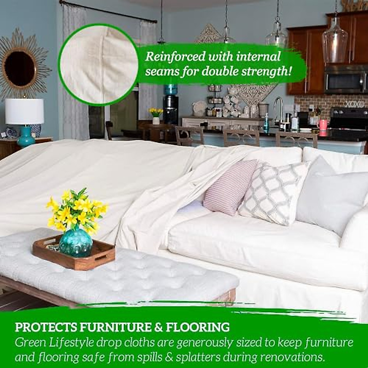 All Purpose Canvas Drop Cloth - Canvas Tarp, Canvas Fabric Drop Cloth Curtains, Drop Cloth for Painting, Floor & Furniture Protection, Painters Drop Cloth, Paint Drop Cloth (Canvas Sheet 4x12)