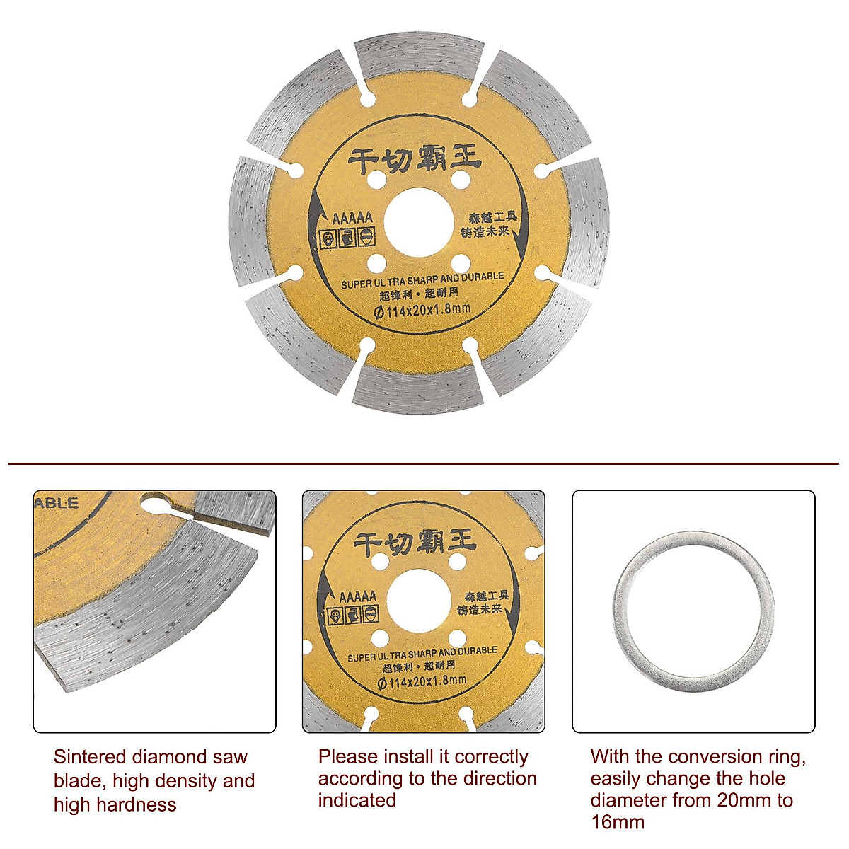 HARFINGTON Diamond Blade, 4.5" 114mm Segmented Rim Diamond Blades Segmented Saw Diamond Blade with 20mm Arbor for Angle Grinders for Cutting Concrete Stone Masonry Brick Block, Yellow