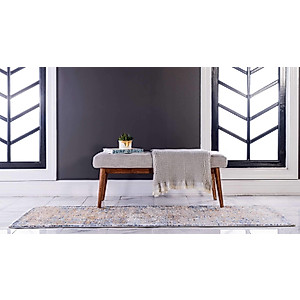 Unique Loom Augustus Collection Rustic Traditional, Bohemian Area Rug, 2' 7" x 12' 2", Tan/Blue