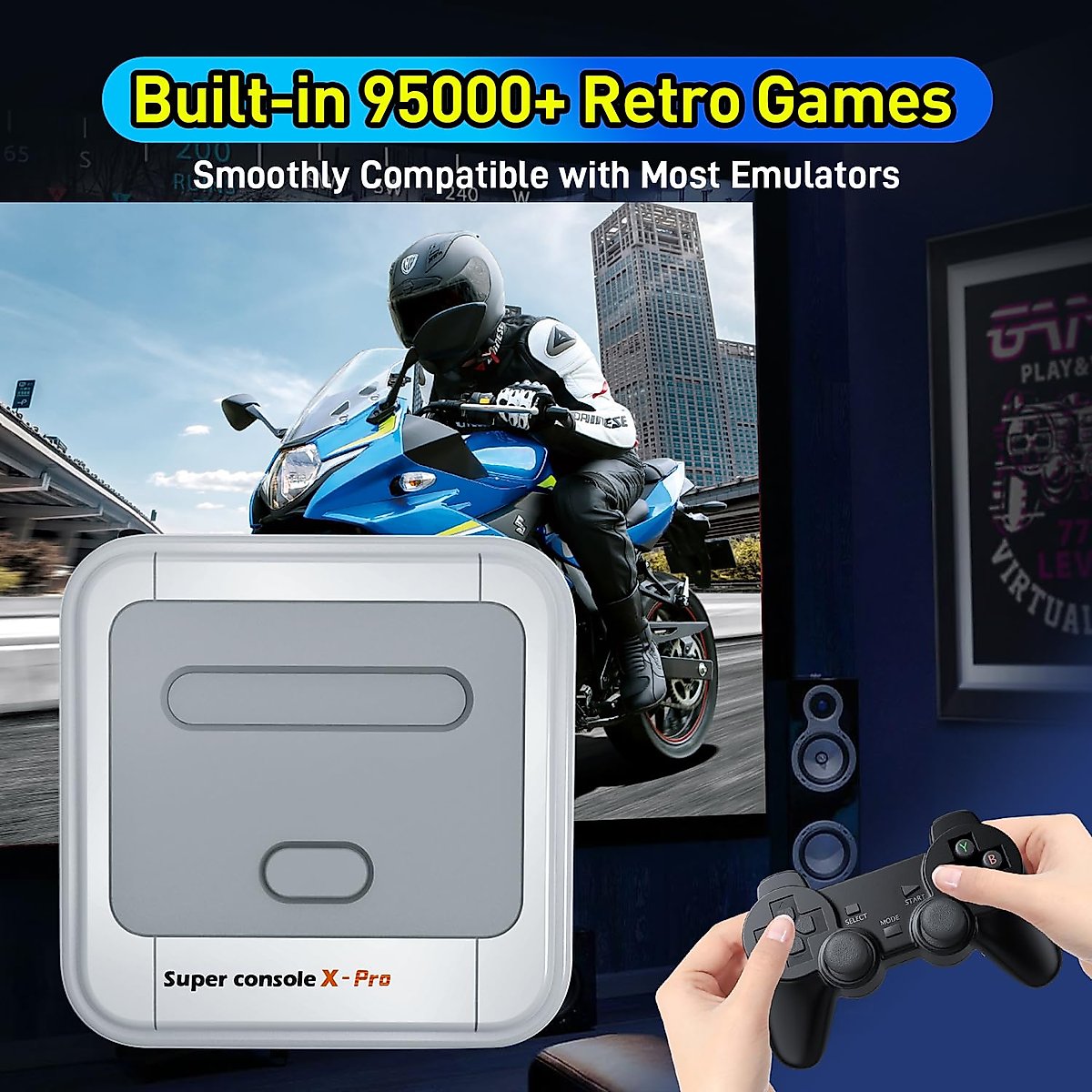 Kinhank Retro Game Console,Super Console X PRO Emulator Console with 95000+ Video Games,Video Game Console with 60+ Emulator,Game Consoles for 4K HD Output,5 Players,LAN/WiFi,Best Gifts for Men