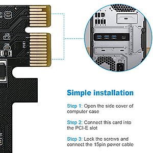 PCI-E to USB3.0 Super Fast Expansion Card 4 Ports(1xUSB-C-3xUSB-A), PCI Express USB Add in Card, Internal Converter PCI Express Expansion Card for Desktop PC Card, Support WindowsXP/7/8/10 and MAC OS