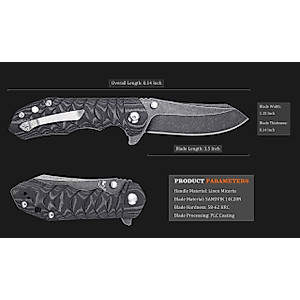 UMOGI Folding Knife - 14C28N Blade, Linen Micarta Handle Safety Liner Lock - Outdoor Camping Hiking Knife, Father’s Day Men Husband Gifts. With Screwdriver for DIY