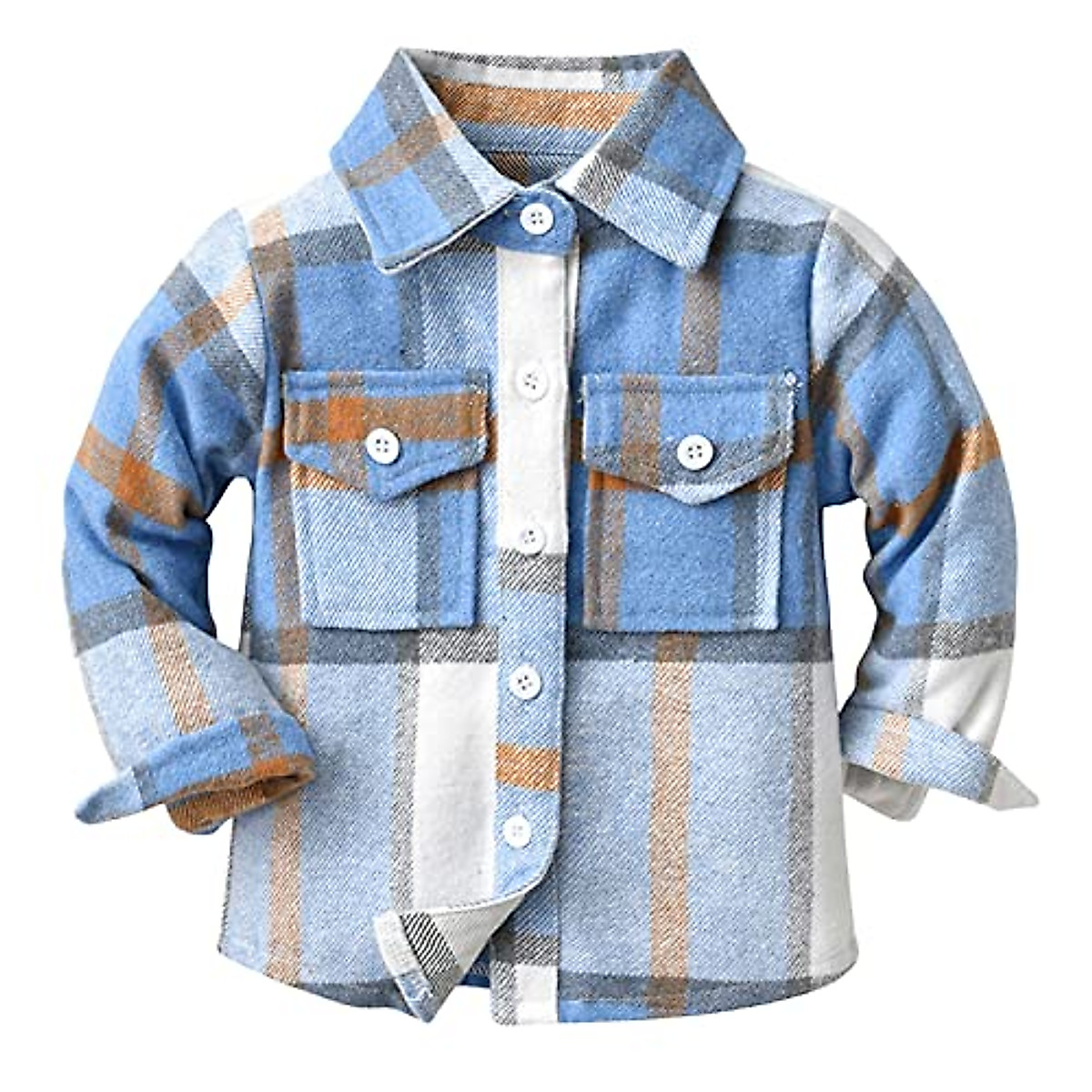 Kids Toddler Baby Boys Autumn Winter Plaid Cotton Long Sleeve Cardigan Jacket Clothes Trench Coat (E19-Blue, 5-6 Years)