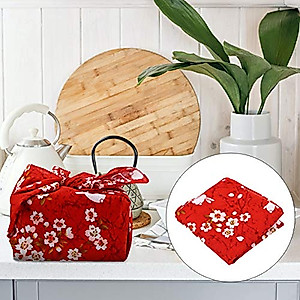 VALICLUD Bento Wrapping Cloth Cherry Flower Rabbit Printed Handkerchief Japanese Style Bento Lunch Bandana Cover Bag Decorative Table Cloth for Home Picnic Camping Outdoor Red