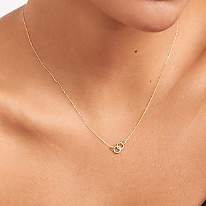 14k Real Gold Interlocking Circles Necklace for Women | 14k Gold Rings Necklaces | Intertwined Circles Pendant Necklaces | Dainty Round Geometric Jewelry | Gifts for Mom, 18"