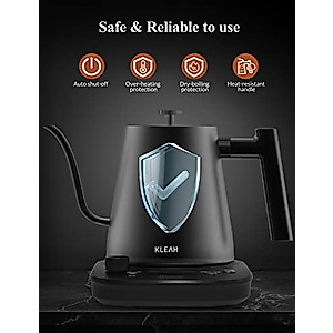 KLEAH Gooseneck Electric Kettle for Coffee Tea Brewing, 0.8L Pour Over Kettle, Keep Warm for 2H Stainless Steel Kettle Auto Shutoff Boil-Dry Protection Digital Display Black for Gift