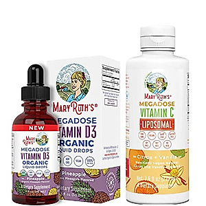 USDA Liquid Vitamin D3 Pineapple & Liquid Vitamin C Liposomal Bundle by MaryRuth | Immune Support | Enhanced Absorption for Men & Women, Vegan, Gluten Free, Sugar Free, Non-GMO
