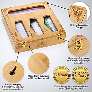 Ziplock Bag Organizer for Kitchen Organization - Luxury Storage Bag Dispenser - Sandwich Bag Organizer with Flip Lid Compatible with Gallon, Snack and Slider Quarts for Wall, Drawer, or Counter Top