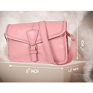 Aaron Leather Goods Crossbody Bags for Women Soft Leather Purses and Handbags Multi Pocket Shoulder Bag (Peach)