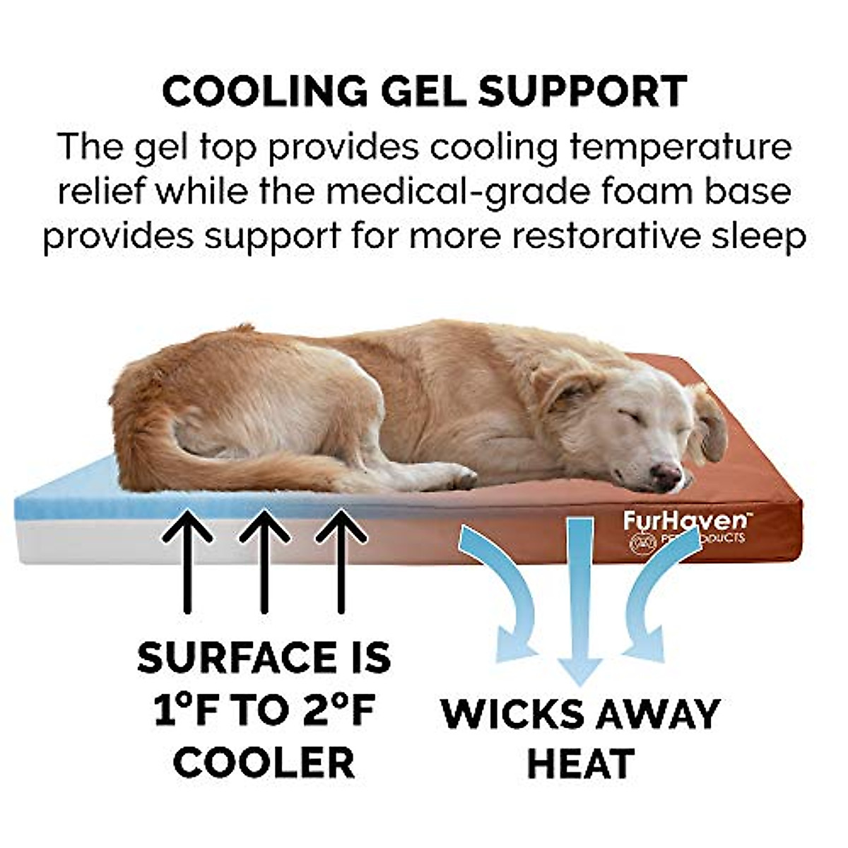 Furhaven Pet Bed for Dogs and Cats - Water-Resistant Indoor-Outdoor Logo Print Oxford Mattress Cooling Gel Foam Dog Bed, Removable Cover - Chestnut, Small
